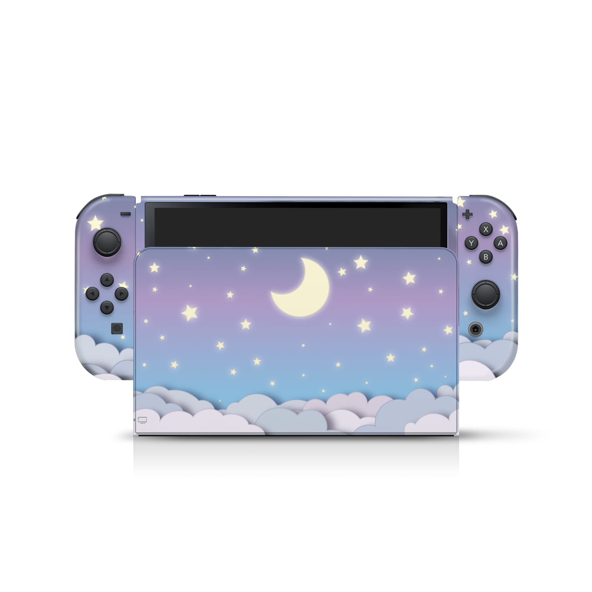 Tacky Design Purple Clouds Skin Compatible with Nintendo Switch OLED Skin Wrap Cover, Cute Moon Skin for Nintendo Switch OLED Stickers, Premium Vinyl 3M Full Wrap Decal
