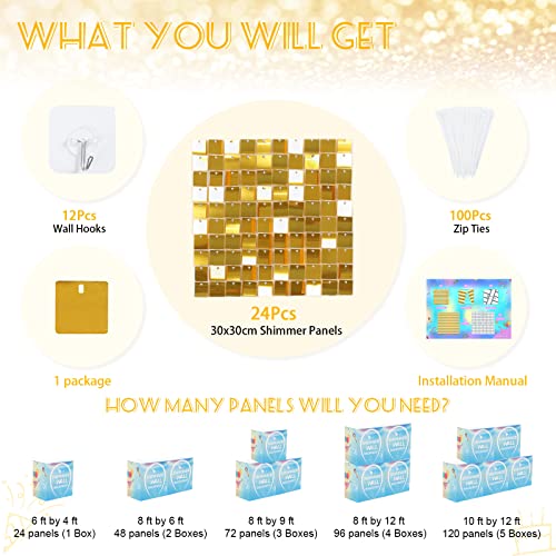 Gold Backdrop Shimmer Wall Backdrop Sequin Backdrop Pack of 24 Party Backdrop for Bridal Shower Birthday Decorations Bachelorette Party Supplies