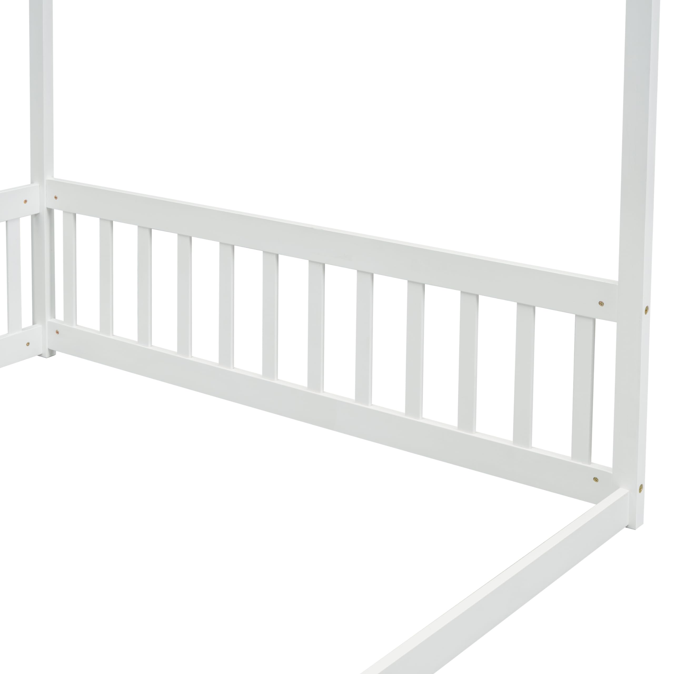 Full Size Canopy Bed Frame with Guardrails for Kids,Floor Bed Full with Four Poster Design,Kids Montessori Floor Bed,Wood Canopy Bed Frame for Girls,Boys(Full,White)