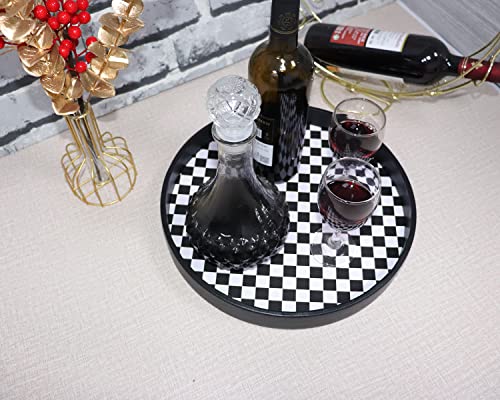 MCBZ Home Round Leather Tray, Round Decorative Tray, Round Serving Tray, Leather Ottoman Tray, Circle Coffee Table Tray,Diameter13.2 * 1.8" (Black)