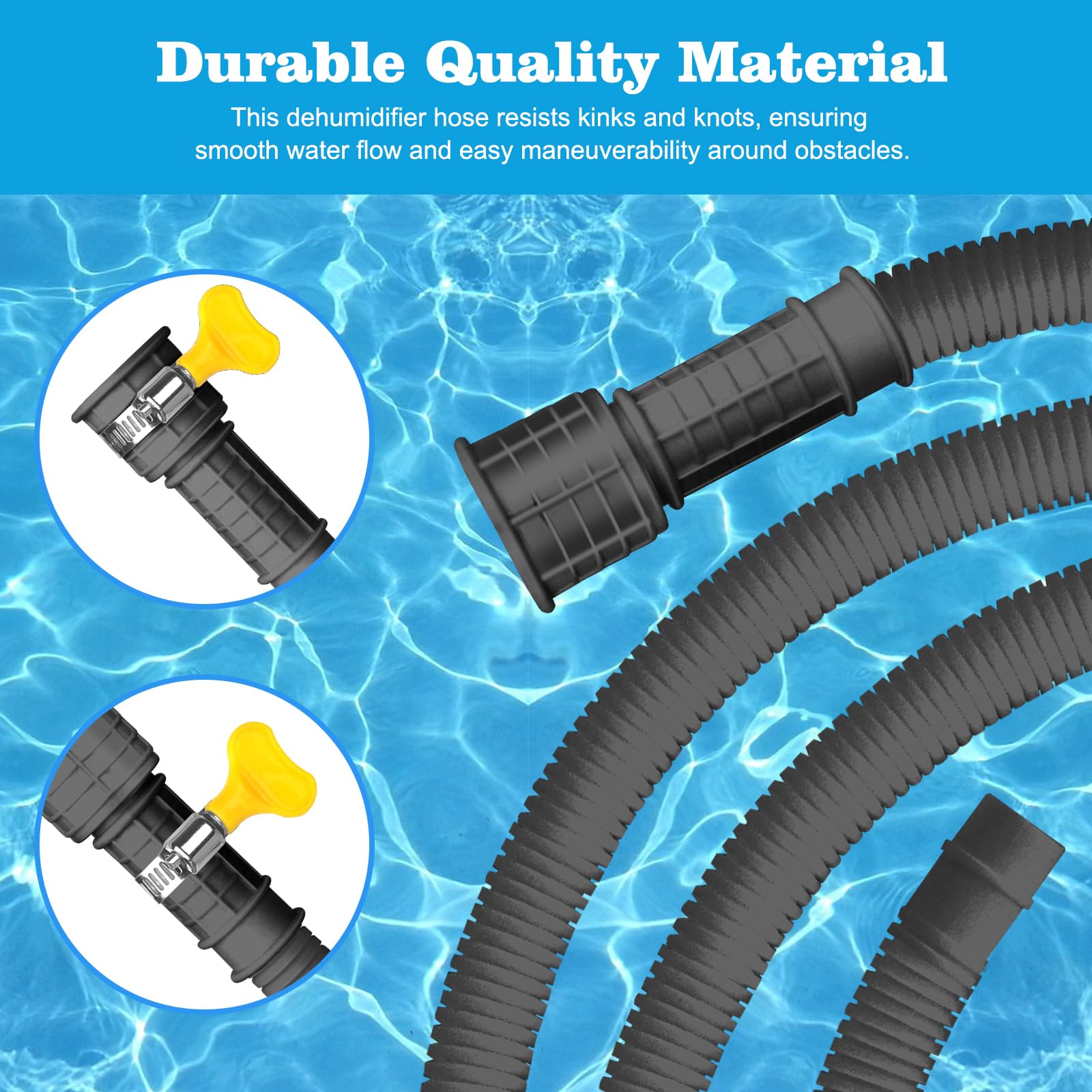 Ensayeer Flexible Universal Dehumidifier Drain Hose, with Cuttable Rubber Adapter & Connect Clamp, 10Ft Replacement Hose for Dehumidifiers & Portable Air Conditioners(White)