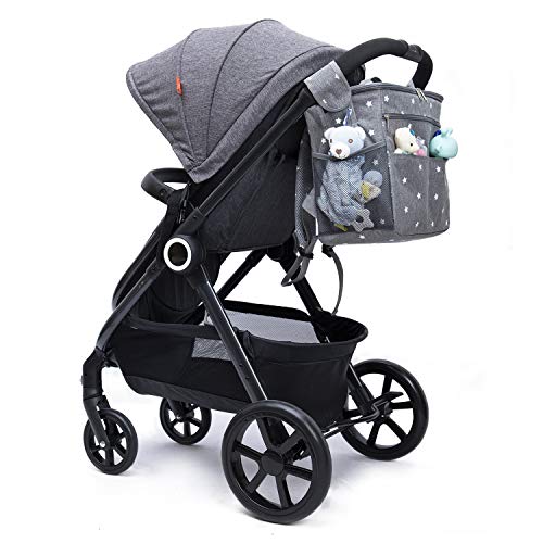 Orzbow XL Universal Stroller Organizer, Waterproof Large Baby Diaper Bag, Stroller Caddy Organizer with Cup Holder & Shoulder Strap, 4 Ways To Carry-Backpack,Shoulder,Messenger & Mom Handbag (Grey)