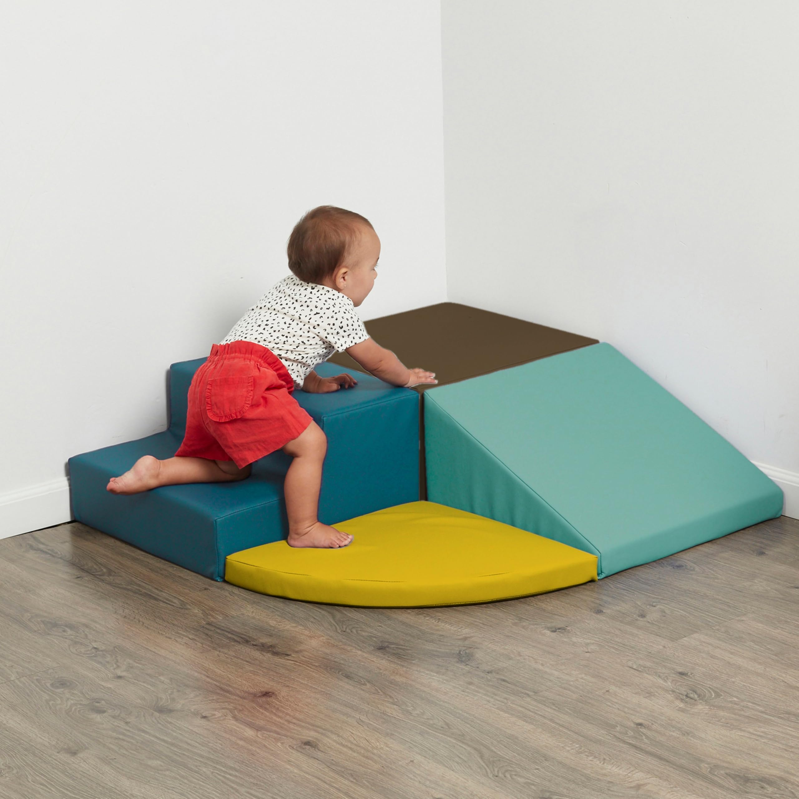 SoftScape Toddler Playtime Corner Climber, Indoor Active Play Structure for Toddlers and Kids, Safe Soft Foam for Crawling and Sliding (4-Piece Set) - Earthtone/Contemporary, 11619-ETCT