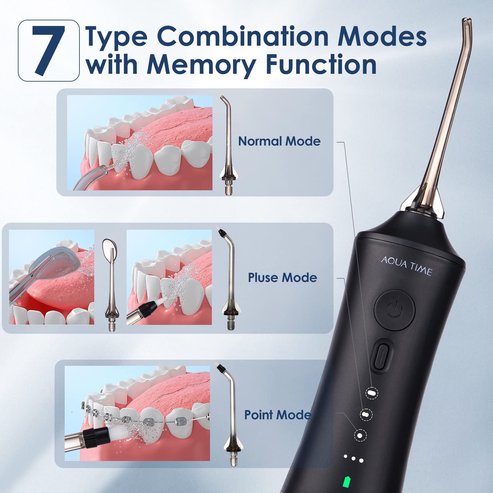 Cordless Water Flosser, 330ML Oral Irrigator with Upgraded Piston Pump - 7 Modes and DIY Mode, IPX7 Waterproof Water Flosser for Plaque, Brace, Travel, Home, Shower - Black