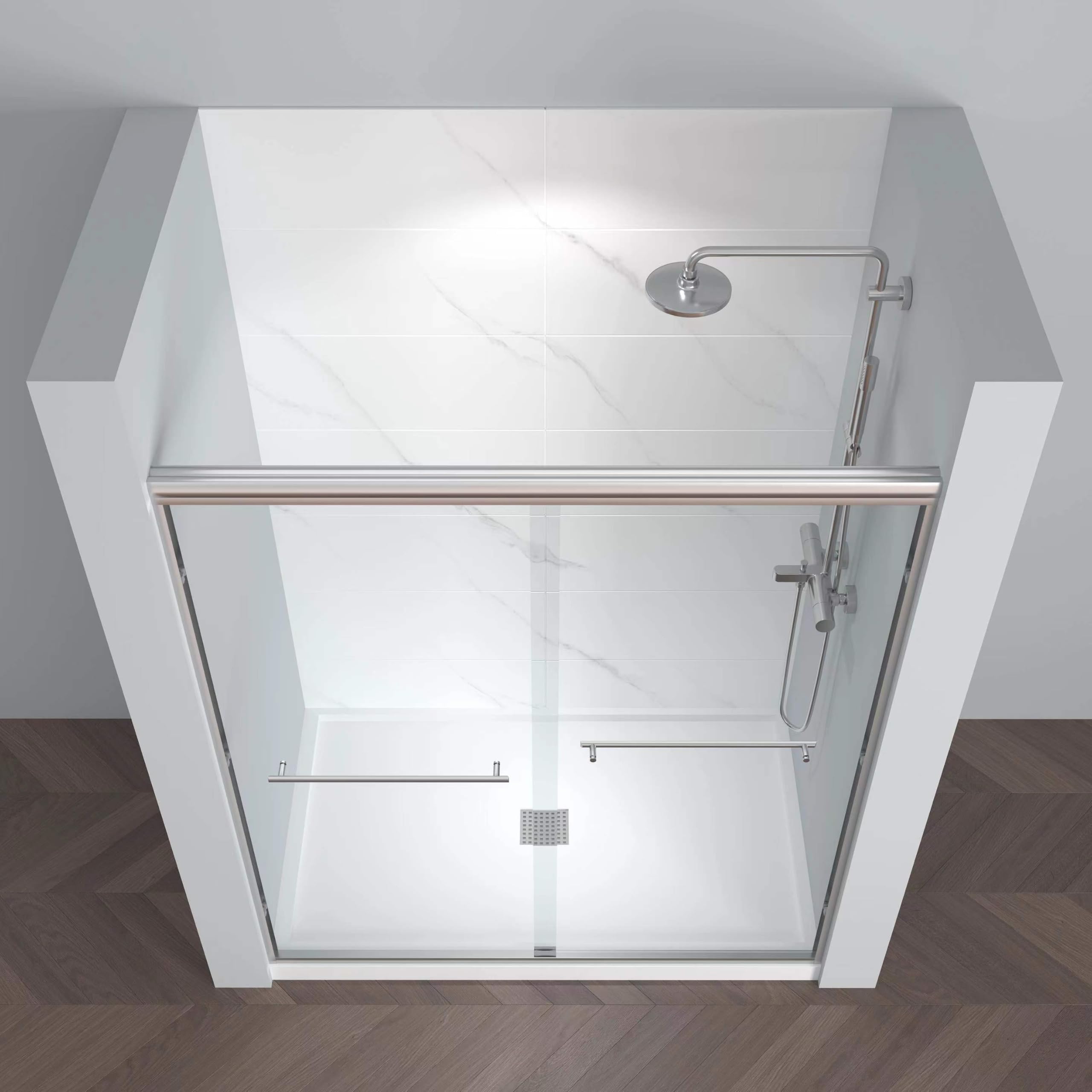 ENSO SENKA Shower Doors 56-60" W X 72" H Semi Frame Double Sliding Bathroom Glass Shower Door, 1/4" (6MM) Thick Clear SGCC Tempered Glass, Matte Black
