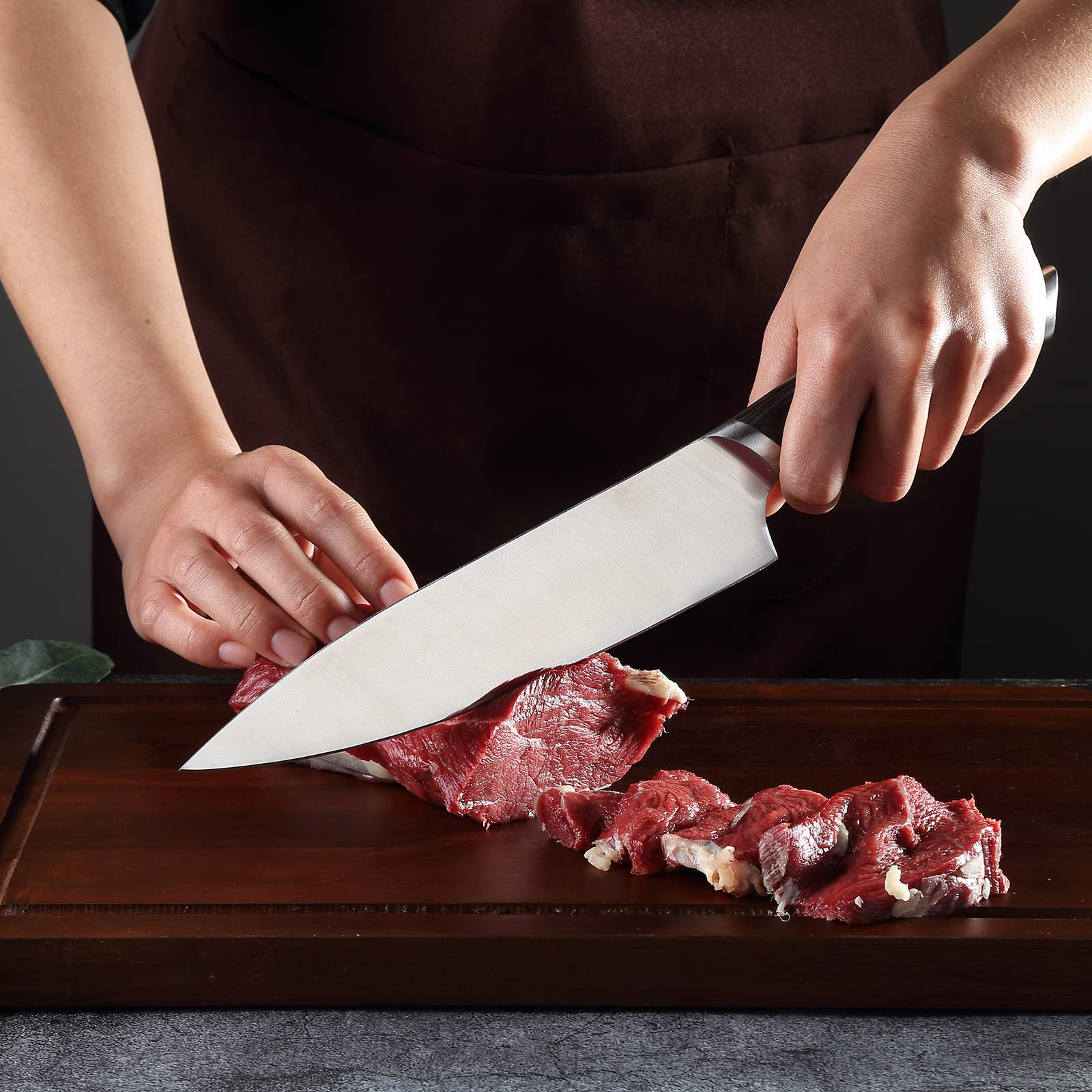 Chef Knife Set, Karcu 6-Piece Professional German Steel Kitchen Knife Block Sets, Brown