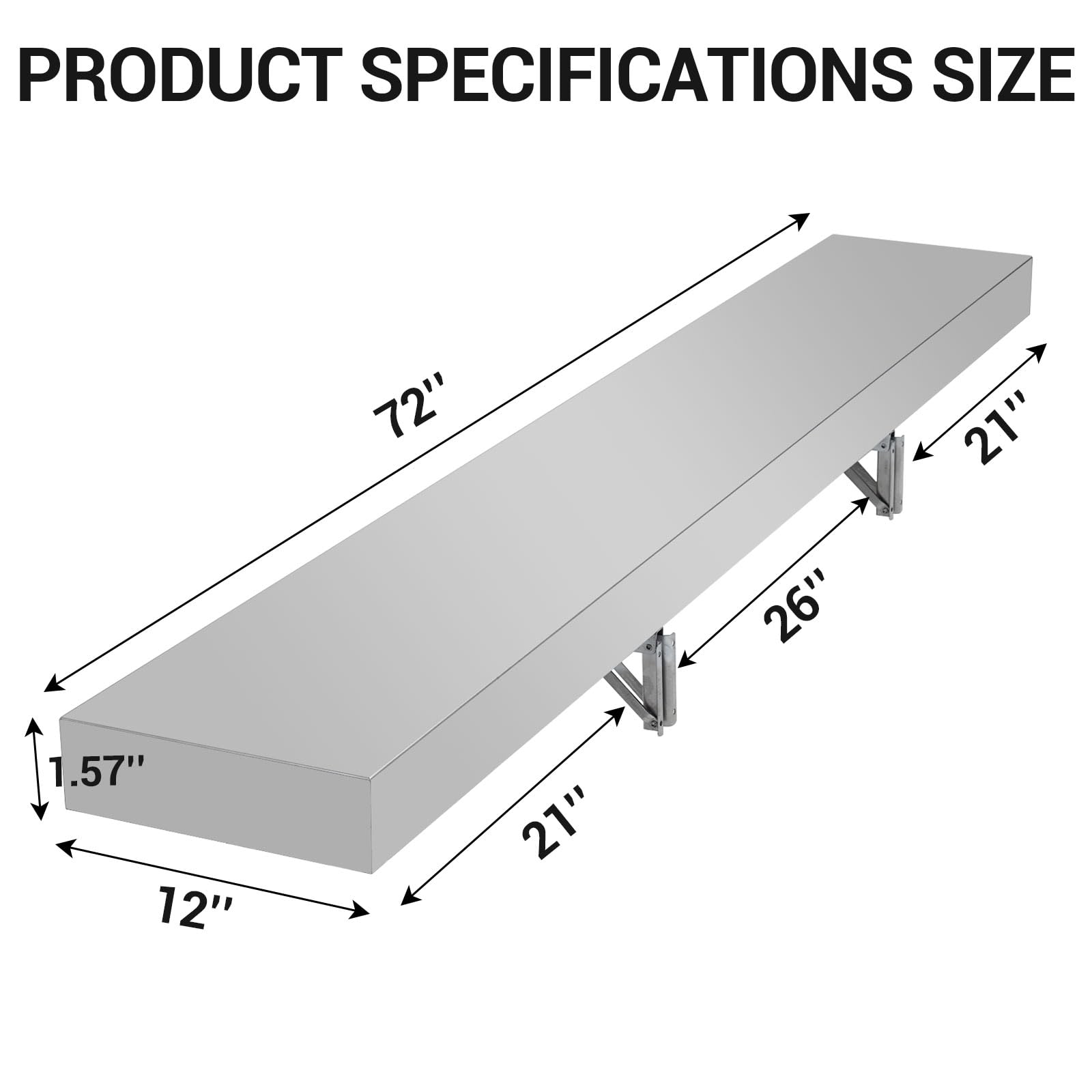 ExploreHorizon Folding Concession Shelf 72" x 12" - 304 Stainless Steel, Wall Mount, Drop Down, for Food Truck, BBQ, Restaurant