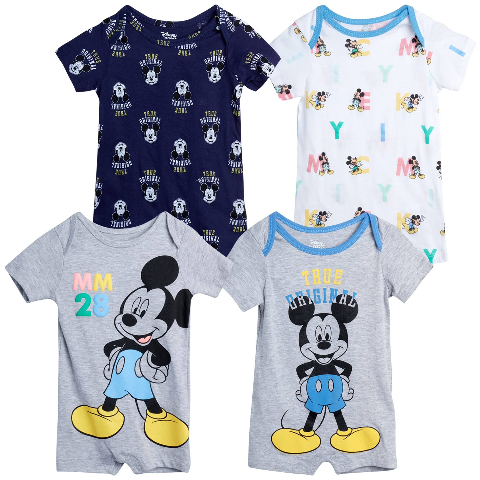 Disney Baby Boys? Mickey Mouse Romper - 4 Piece Newborn Layette Bodysuit (0-24M), Size 12M, Mickey Red/White