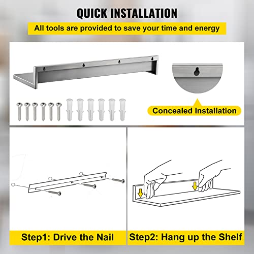 VEVOR Stainless Steel Wall Shelf, 8.6'' x 30'', 44 lbs Load Heavy Duty Commercial Wall Mount Shelving w/Backsplash for Restaurant, Home, Kitchen, Hotel, Laundry Room, Bar (1 Pack)