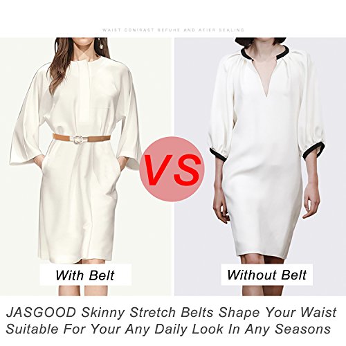JASGOOD 2 Pack Women Retro Elastic Stretchy Metal Buckle Skinny Waist Belt 1 inch Wide