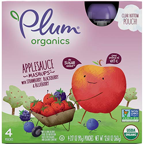 Plum Organics, Smoothie Mashups, Organic On-The-Go Squeeze Kids Snacks, Applesauce, Stawberry, Blackberry & Blueberry, 3.17 Ounce (Pack of 24) - Packaging May Vary