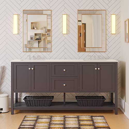 Kitchen Bath Collection Lakeshore 72-inch Double Bathroom Vanity (Engineered White/Marine Gray): Includes Marine Gray Cabinet with Engineered White Countertop and White Ceramic Sinks