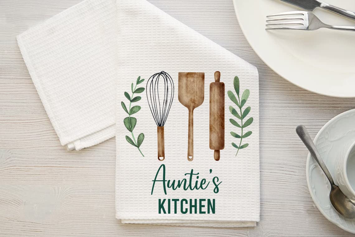 DiandDesignGift Auntie's Kitchen Towel - Tea Towel Kitchen Decor - Auntie's Kitchen Soft and Absorbent Kitchen Tea Towel - Decorations House Towel - Kitchen Dish Towel Auntie's Birthday Gift