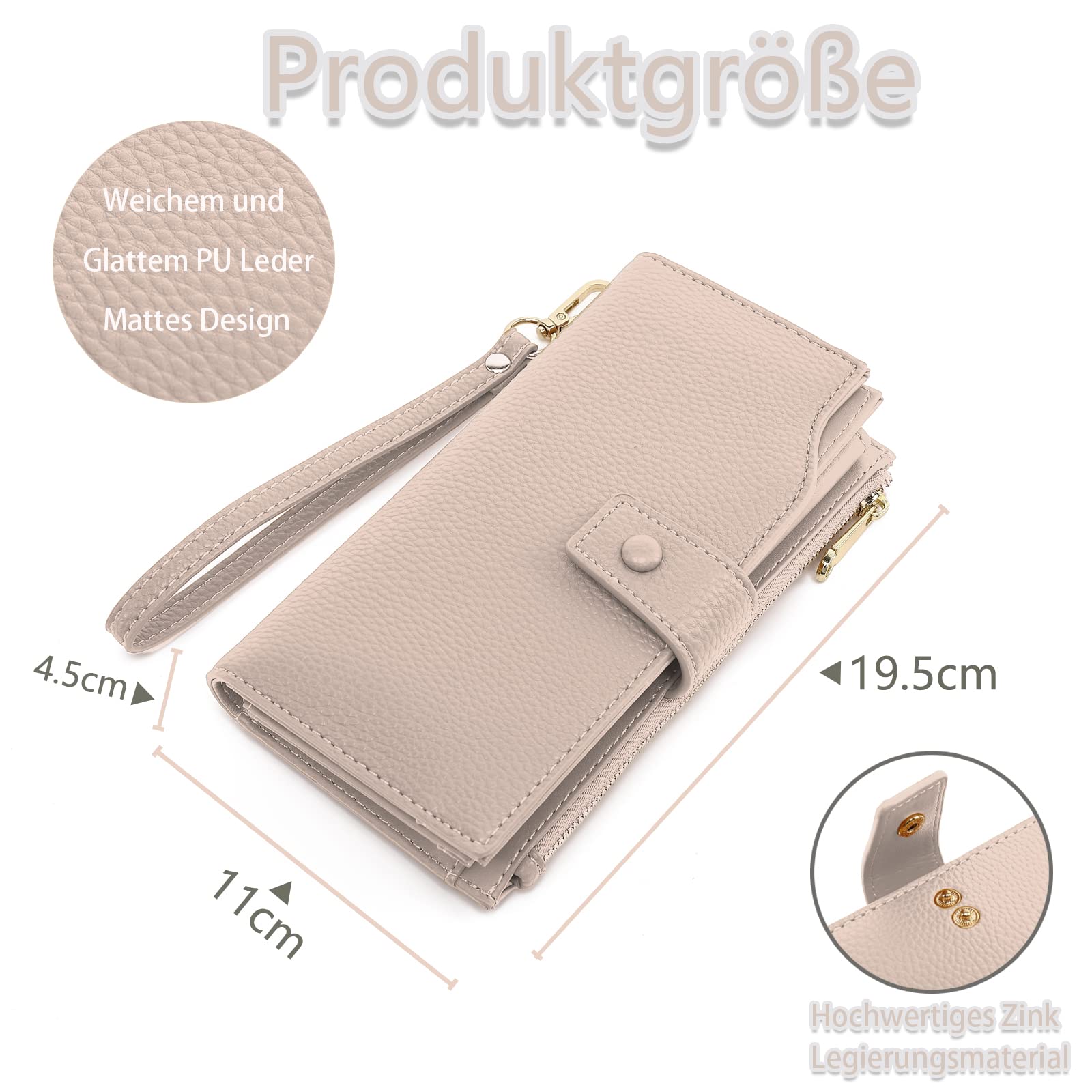TAN.TOMI Wallet for Women RFID Blocking Vegan Leather Card Holder Phone Checkbook Organizer Zipper Coin Purse（Pink）