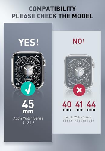 i-Blason Armorbox Compatible with Apple Watch Band [45mm] for Apple Watch Series 9/8/7, Rugged TPU Watch Band with 2-Pack Bumper Cases [Built-in Tempered Glass Screen Protector] (Black, 45mm)