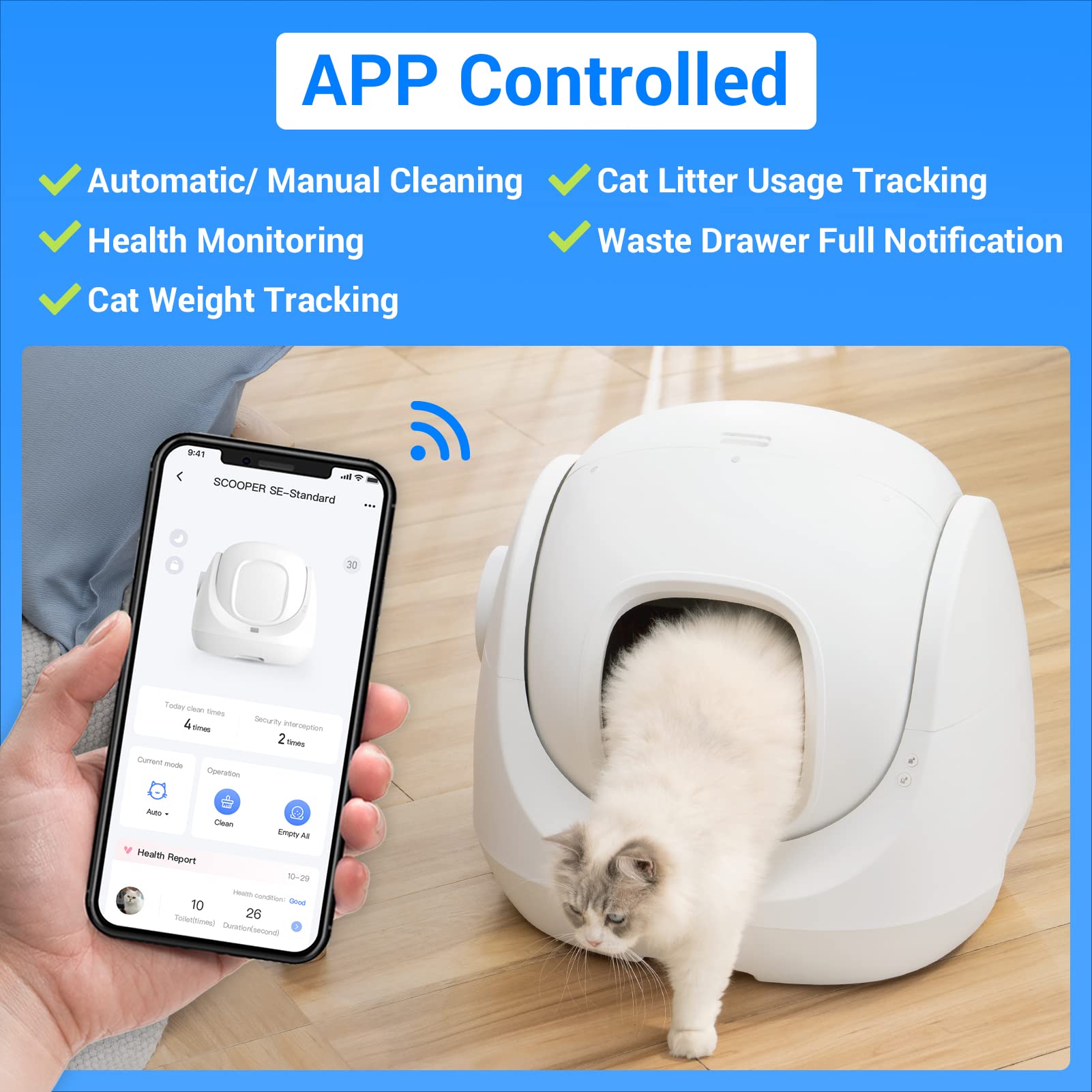 CATLINK Automatic Self-Cleaning Cat Litter Box for Multiple Cats with APP, Odor Control, Health Monitoring, Extra Large, Smart Cat Litter Box (SE)