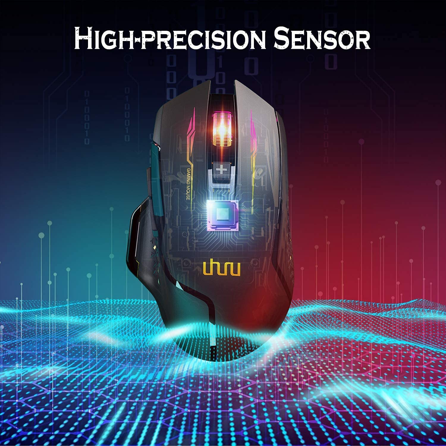 UHURU Wireless Gaming Mouse, Wired and Wireless Dual Modes Rechargeable RGB Gaming Mouse with 7 Programmable Buttons, Ergonomic and 5 Adjustable DPI Levels up to 10000 DPI for PC Laptop Gamer (WM-07)