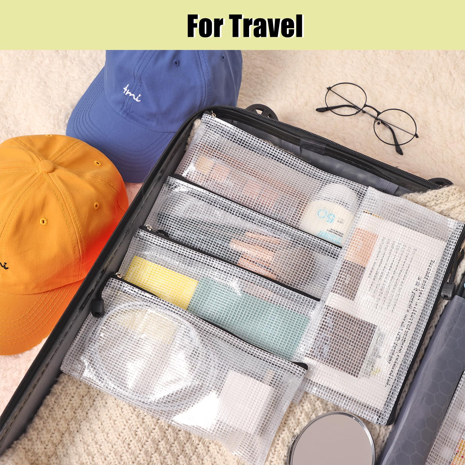 EOOUT 48pcs Mesh Zipper Pouch, 9.5x4.5 Inches Waterproof Zipper Bags, Clear Small Zipper Pouches, Organizing Storage with Zipper for Bill, File and Travel (Black)