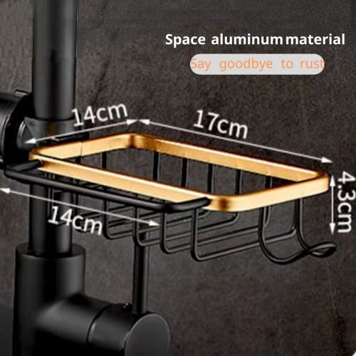 Kitchen Sink Rack Faucet Sponge Holder Over The Sink Organizer Faucet Rack with Hook,A Free Dishcloth Note:Round Pipe with Diameter 0.7-1.1 Inchs Can Be Used(Aluminum,Single Right Blackgolden)