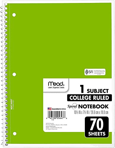 Mead Spiral Notebook, 12 Pack of 1-Subject College Ruled Spiral Bound Notebooks, Pastel Color Cute School Notebooks, 70 Pages