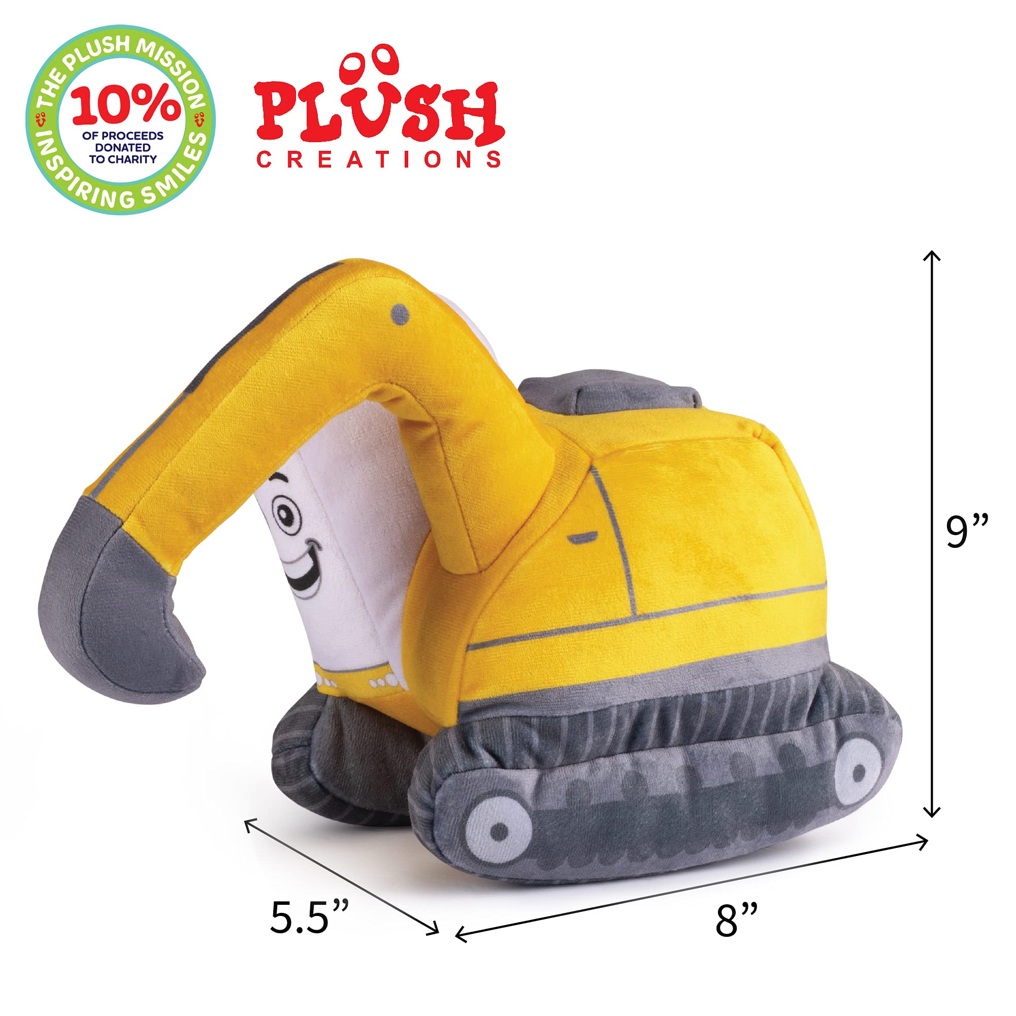 Plush Creations Excavator Toy Figure, Plush Construction Stuffed Truck, Interactive Excavator Truck Toy for Toddlers