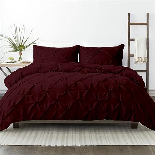 Kotton Culture Duvet Cover King Pinch Pleated 100% Egyptian Cotton Breathable All Season 600 Thread Count with Zipper Closure & Corner Ties Soft New Year Gifting (Cal King/King, Wine)