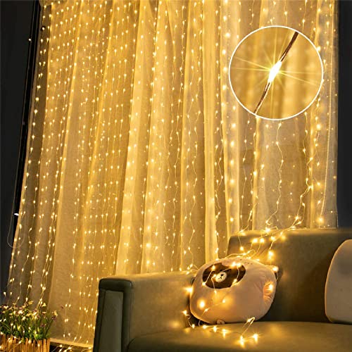 Warm White 3MX2M 200LEDs Solar Garland Curtain Light led Outdoor Fairy Lights Sunlight Powered String Lights for Window Garden Home Christmas Decor