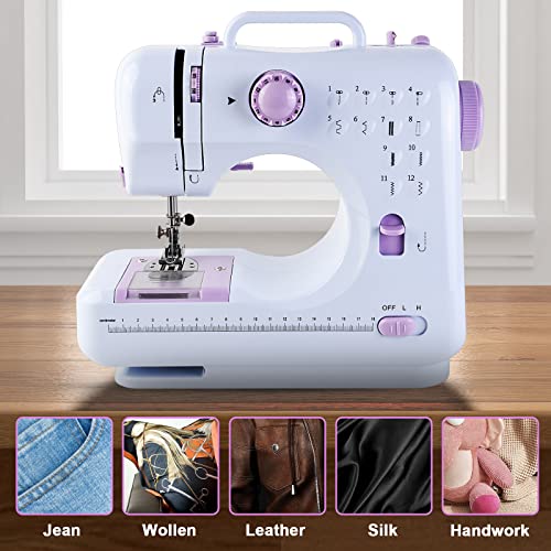 JUCVNB Mini Sewing Machine for Beginners and Kids, Sewing Machines with Reverse Sewing and 12 Built-in Stitches, Portable Sewing Machine with 27 Pieces Accessory Kit Included 2 Speed with Foot Pedal