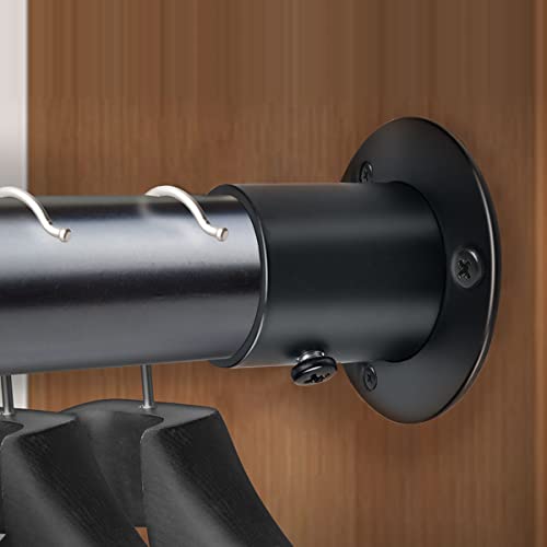 KOVOSCH 4 Pack Stainless Steel Closet Rod Brackets, 1 Inch Heavy Duty Closet Rod Holders, High Flange Closet Pole Sockets Flange Rod End Support with Adjustable Screws, Black