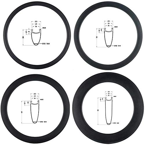 Carbon Bike Rims 700C Clincher 23mm Width 38/50/60/88mm Depth Rim Set for Road Bicycle Black (60mm)