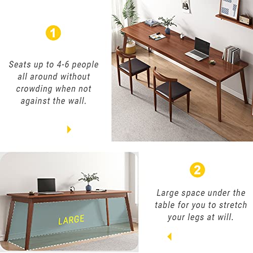 NELYE Mid-Century Long Desk Table - 71 Inches Wood Simple Modern Extra-Long 2-Person Computer Workstation for Home Office Work, Walnut, 71" W x 24" D x 30" H
