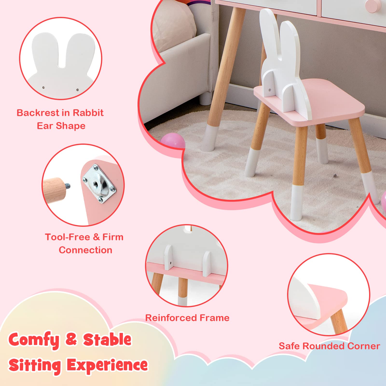 FIREFLOWERY Kids Vanity, Kids Vanity Table and Chair Set with Mirror & Storage Shelf, Princess Dressing Table, Toddler Makeup Vanity, Girls Vanity with 2 Large Drawers (White)