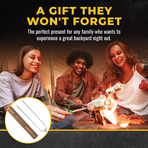 CORQUE Marshmallow Roasting Sticks, Smores Sticks, Extendable, Camping Skewer for Fire Pit, Wooden Handle, 32inch Metal for BBQ Hotdog, Cooking, Campfires, Bonfires, Set of 5