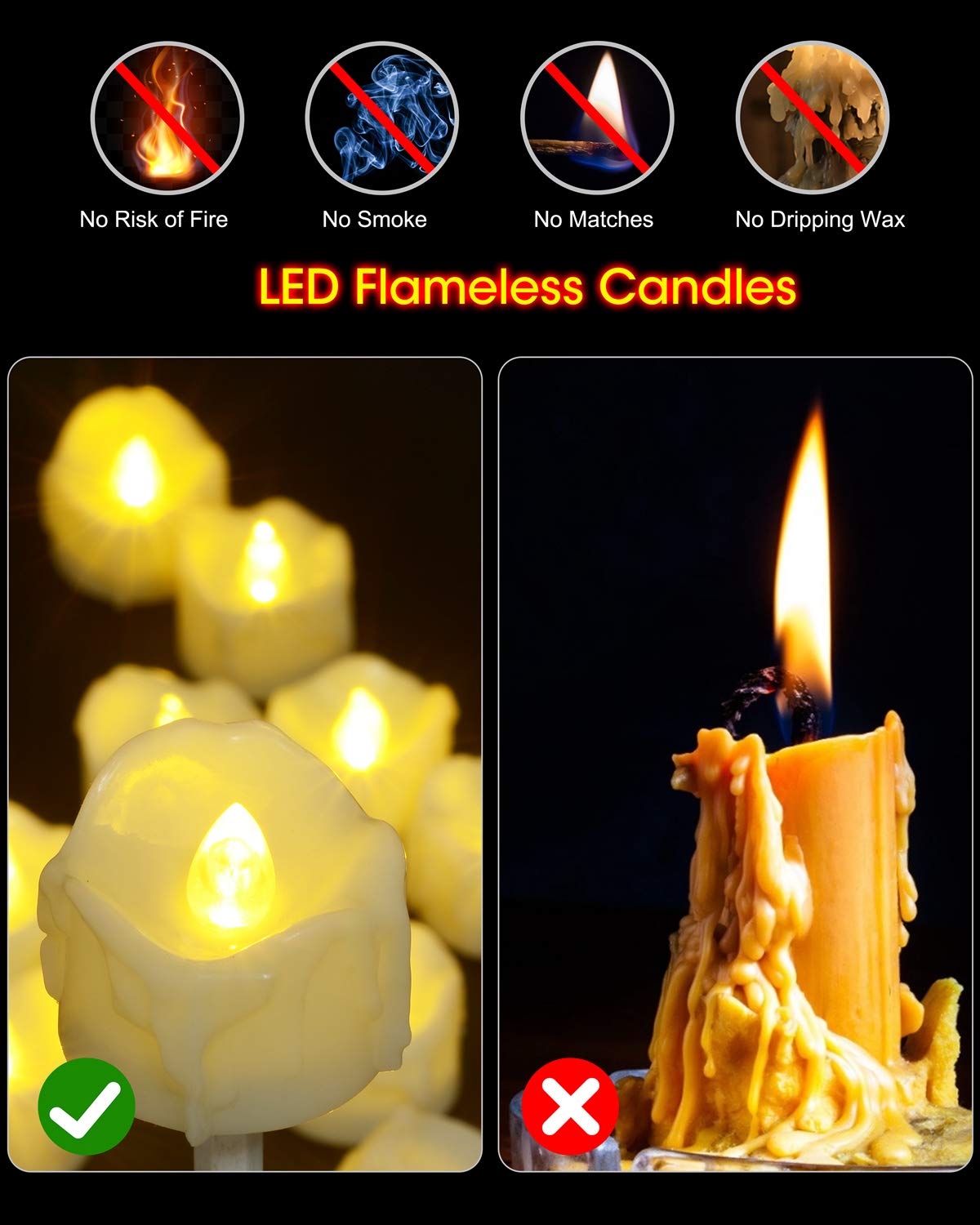 PChero LED Tealights with Timer, 12pcs Flickering Flameless Battery Operated Timed Tea Light Electric Candles for Halloween Christmas Home Party Wedding Centerpieces Decorations