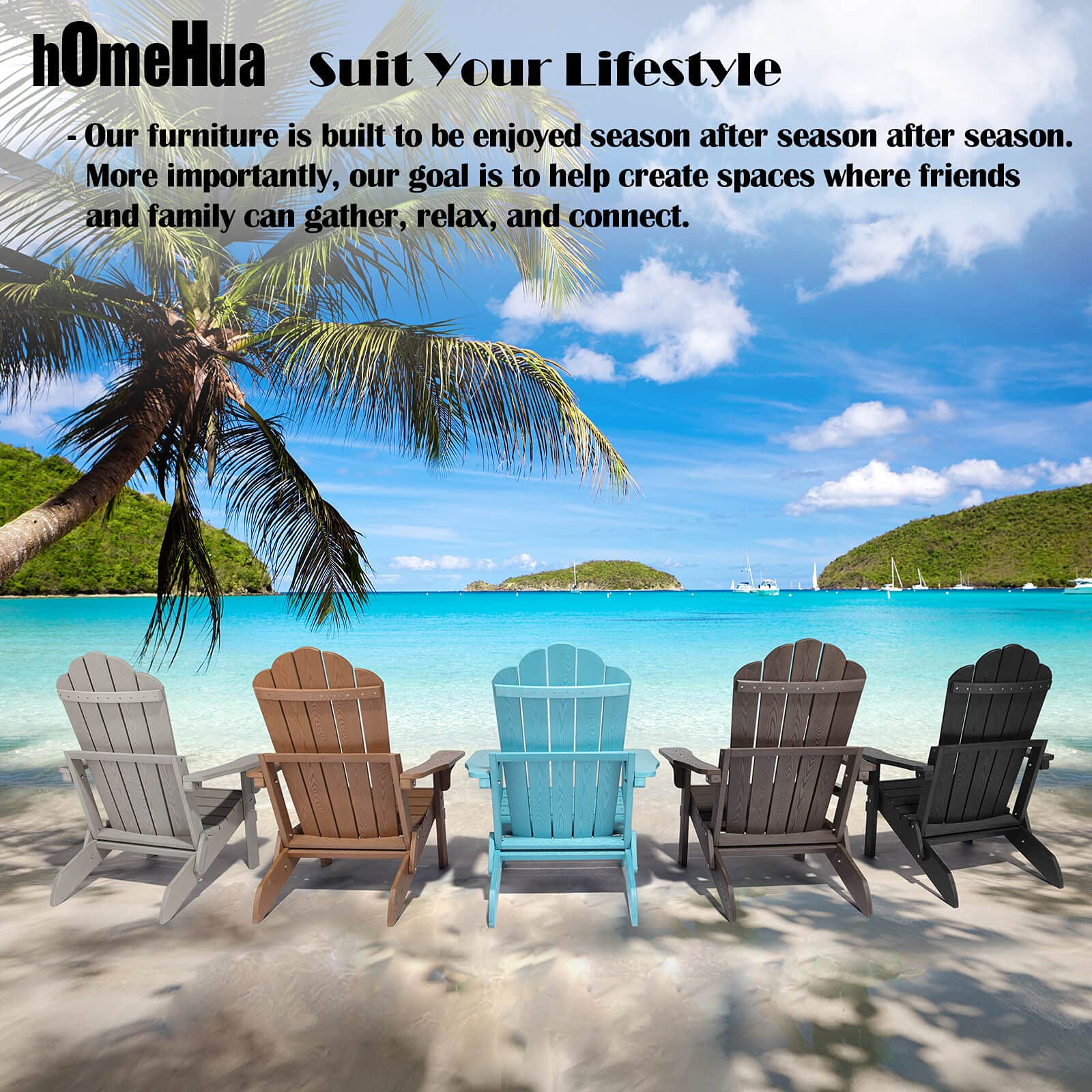 hOmeHua Folding Adirondack Chair Weather Resistant, Hard Plastic Imitation Wood Stripes Adirondack Chair, Easy to Fold Move & Maintain, Outdoor Chair for Patio, Backyard Deck, Fire Pit - Wood Color