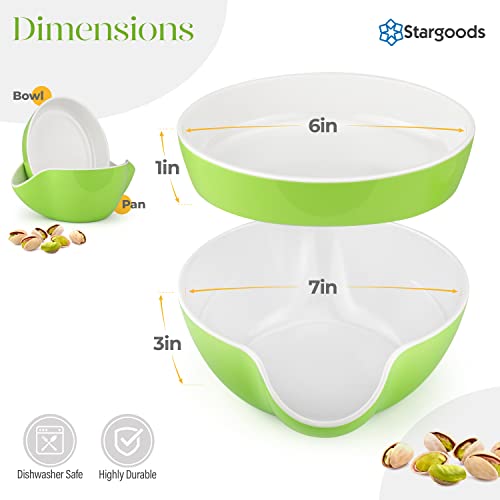 Pistachio Bowl, Snack Serving Dish, Double Peanut Bowl with Nut Seeds Shell Candy Storage, Green