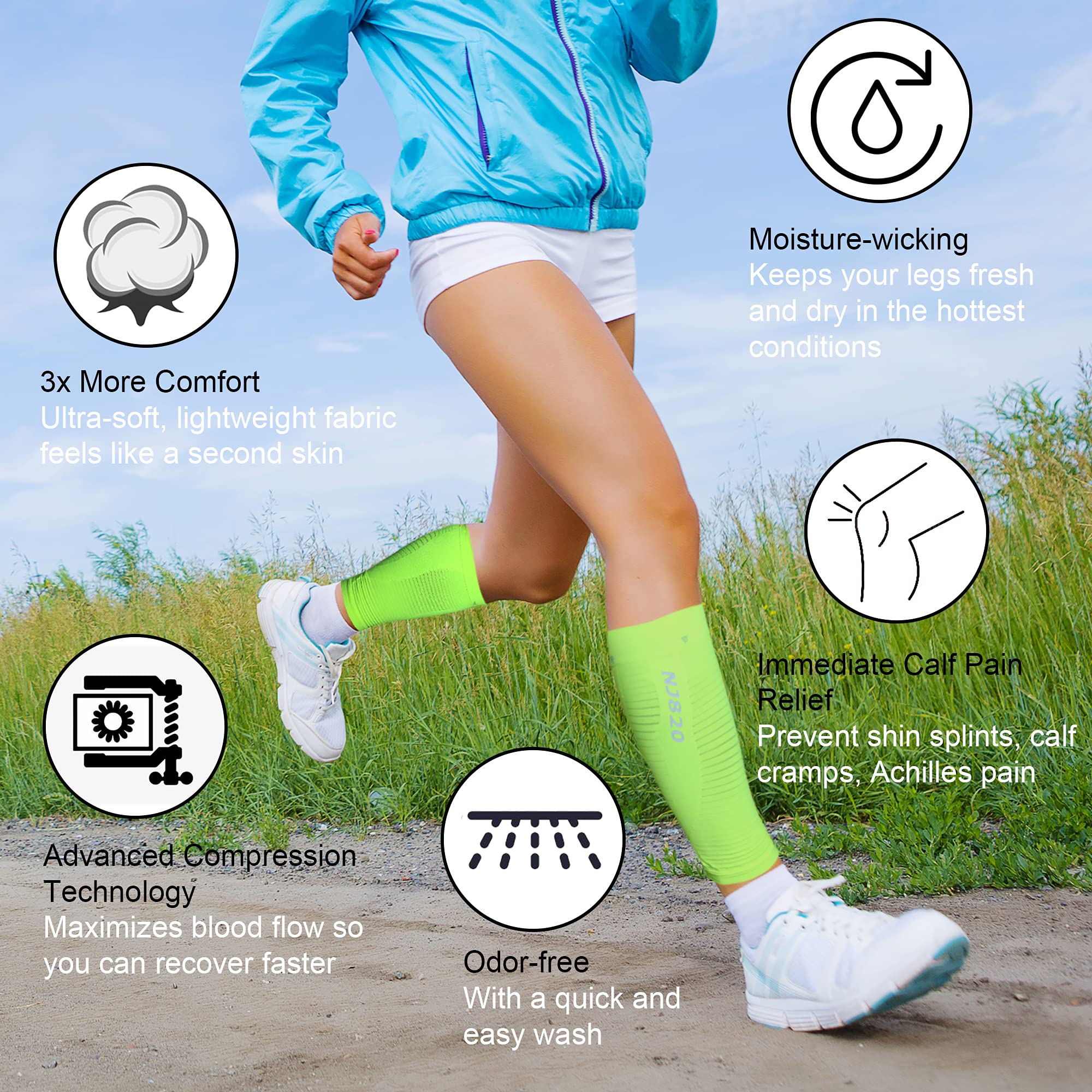 Calf Compression Sleeves Men & Women - Calf Sleeves for Runners, Cyclists, Travel, Work, Injury Recovery & Prevention - Shin splint (Medium, Blue)