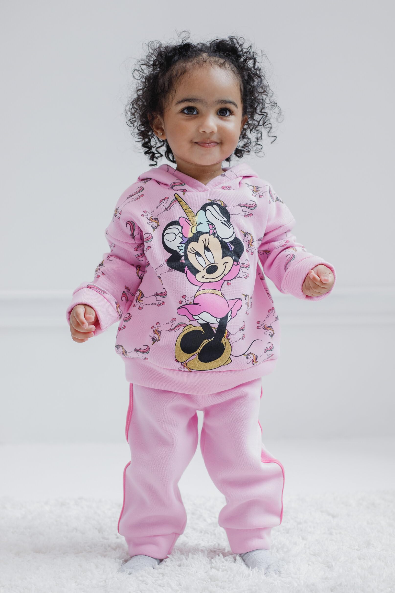 Disney Minnie Mouse Infant Baby Girls Fleece Pullover Hoodie & Jogger Pants Set Pink 18 Months