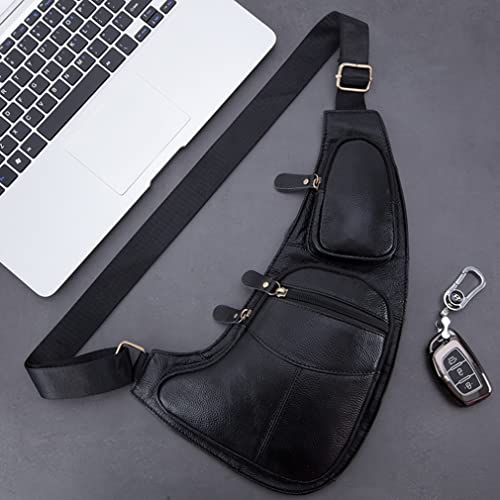 KPYWZER Leather Sling Backpack for Men Women Sling Bag Chest Crossbody Shoulder Outdoor Travel Camping Tactical Casual Daypack Black