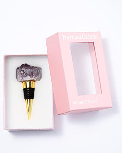 Crystal Wine Bottle Stoppers Natural Gemstone Wine Saver with Gift Box for Parties Wedding & Decoration (Amethyst Druzy)