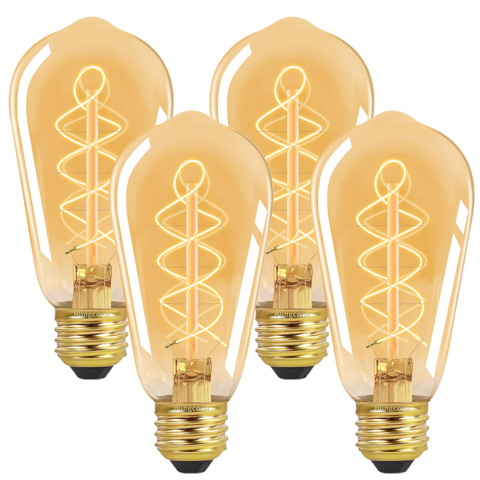 E26 LED Vintage Edison Light Bulbs 40W Equivalent, Dimmable E26 LED Edison Bulbs, 4W LED 2200K Amber Warm Light Bulbs, ST58 Antique Spiral LED Decorative Bulbs for Pendant Light Fixture, CRI90, 4 Pack