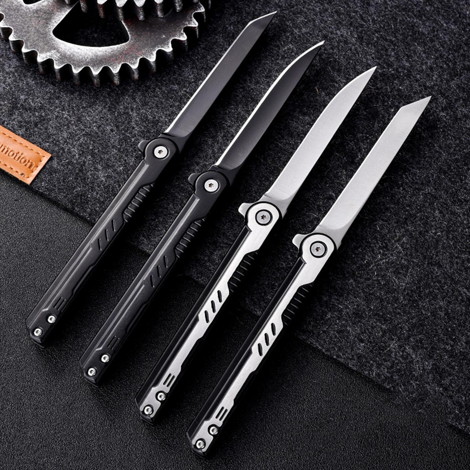 COHOMELARS Slim Folding Pocket Flipper Knife for Men,3.8'' Stainless Steel Black Blade,EDC Gentleman's Knife with Leather Sheath, Liner Lock