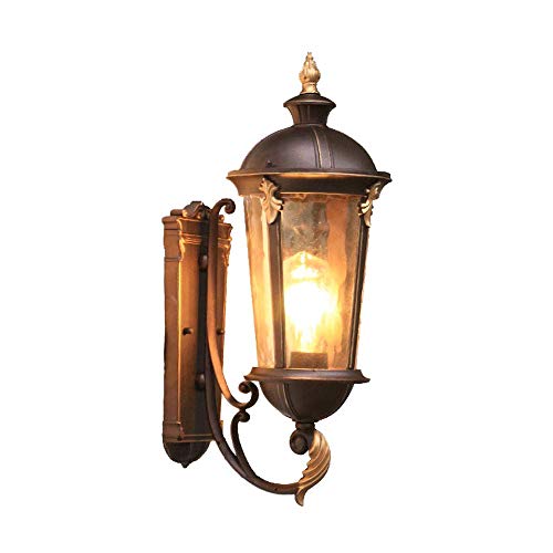 UWY Outdoor Waterproof Garden Wall Light Patio Wall Lamp Outside European Victorian Style Garden Lights Hallway Wall Lantern Ideas Home Glass Lantern E27 Brown