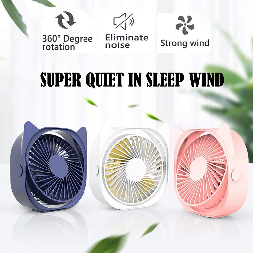 Personal Desk Fan Small Quiet USB Plug in, Mini Portable Table Fans for Sleeping Bedroom Nightstand, 3 Speeds Adjustable, Rotatable, Anti-slip, Fast Cooling for Home Office Dorm Work Travel (Blue)