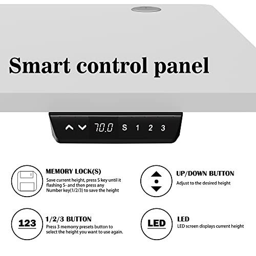 Meilocar Height Adjustable Electric Standing Desk, Sit Stand Computer Desk with Memory Controller, Home Office Workstation Stand up Desk with Splice Board, 63" x 24" Tabletop (White Top + White Frame)