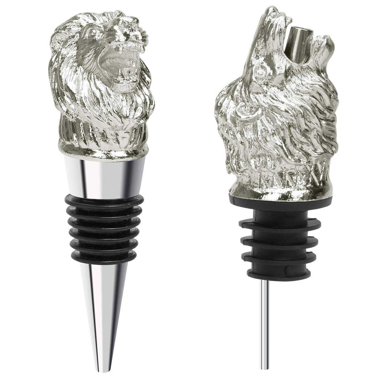 Coitak Lion Head Wine Pourer Spout, Wine Bottle Stopper for Home and bar, Animal Wine Pourer and Stopper With Silicone Rubber Fitting