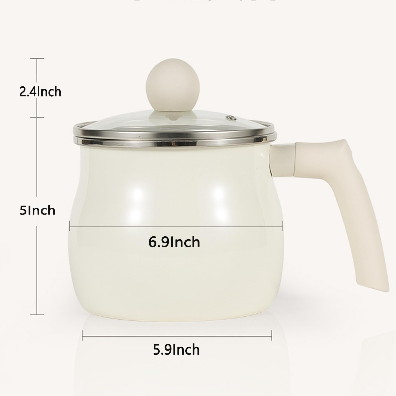 Enamel Milk Pan with Lid,2.1 Quarts Saucepan Butter Warmer with Effortless Handle, Healthy Soup Pot Cookware (White)