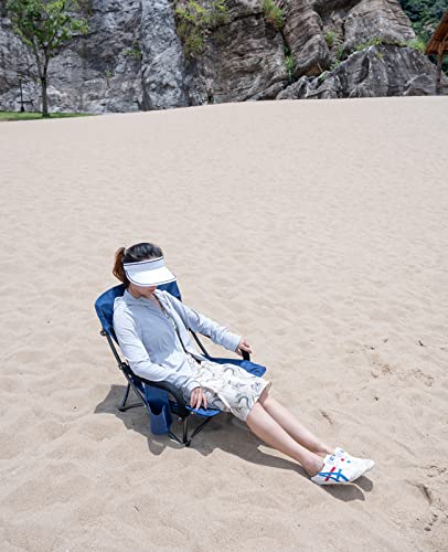 iClimb Low Wide Beach Camping Folding Chair with Side Pocket and Carry Bag (1, Navy)