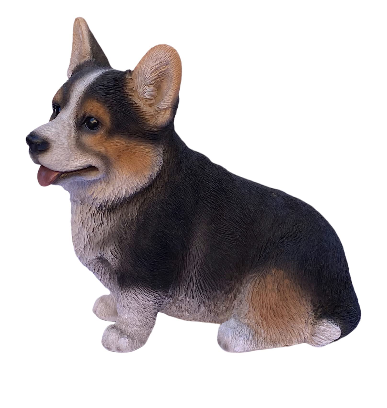 Welsh Corgi Statue Puppy Dog Realism Lifelike Real-Life Style Hand-Painted Figurine Home Garden Decor