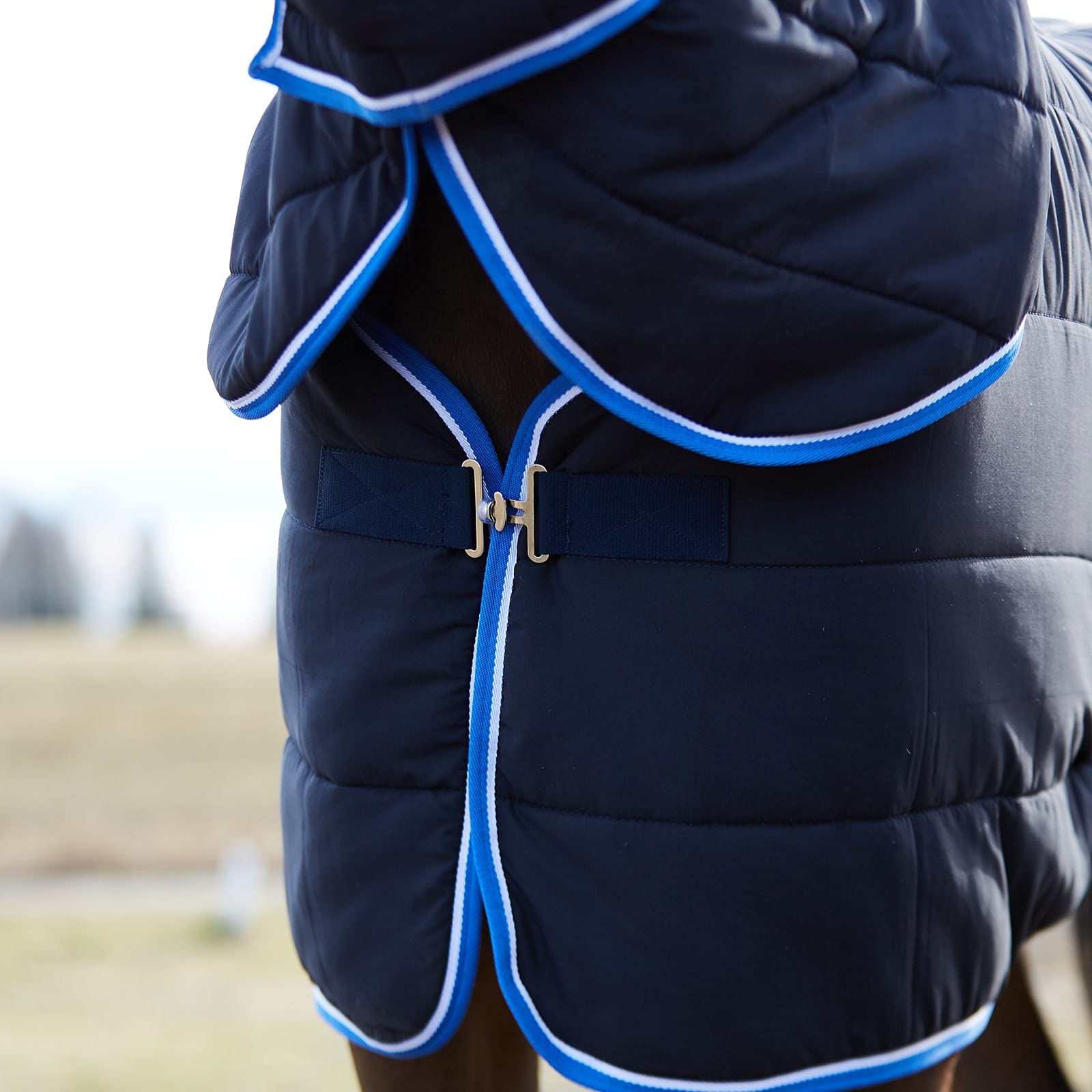 HORZE Glasgow Combo Anti-Slip Indoor Stable Horse Blanket with Attached Neck Cover (150g Fill) - Dark Blue - 72 in